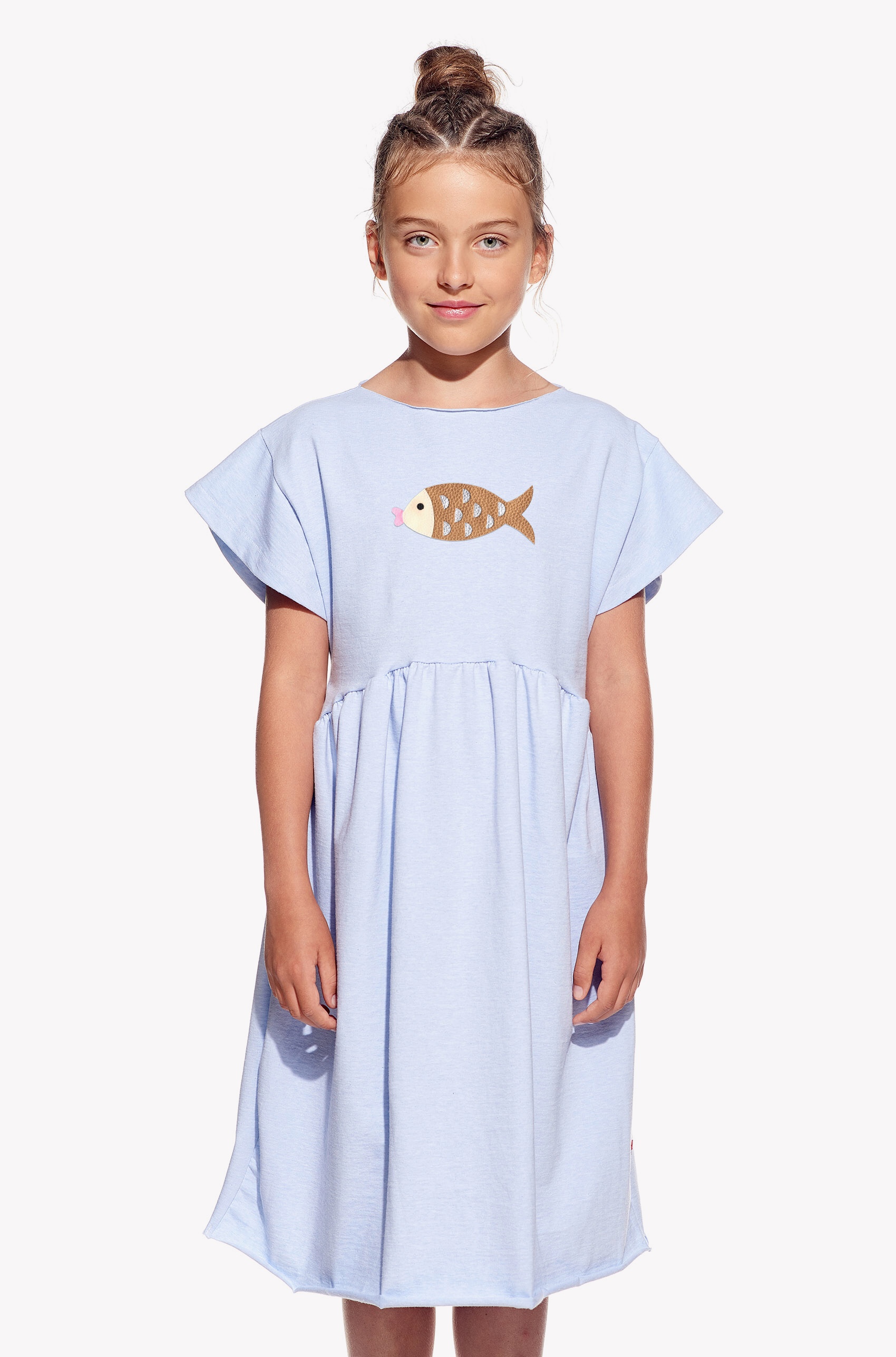Dievča šaty krátky rukáv Svetlomodrá Ryba Lena Mini, Pískacie